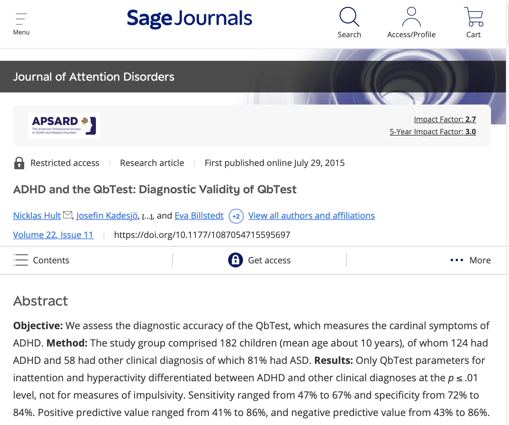 ADHD and the QbTest: Diagnostic Validity of QbTest (2015) | Qbtech